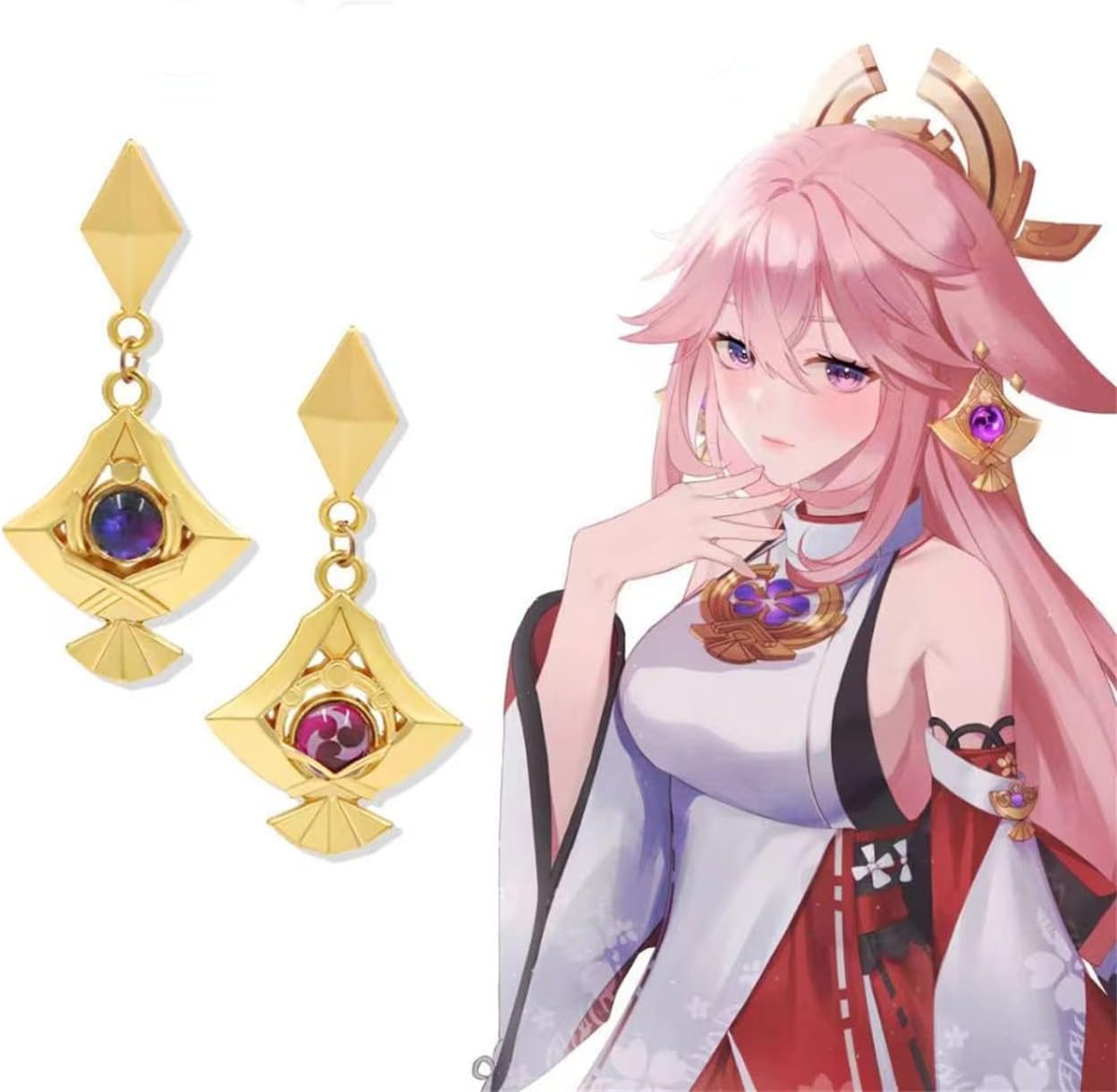 Amazon.co.jp: shubiao 原神 イヤリング 八重神子 ピアス 耳飾り アクセサリー 人気 ゲーム キャラクター 両耳ピアス ...