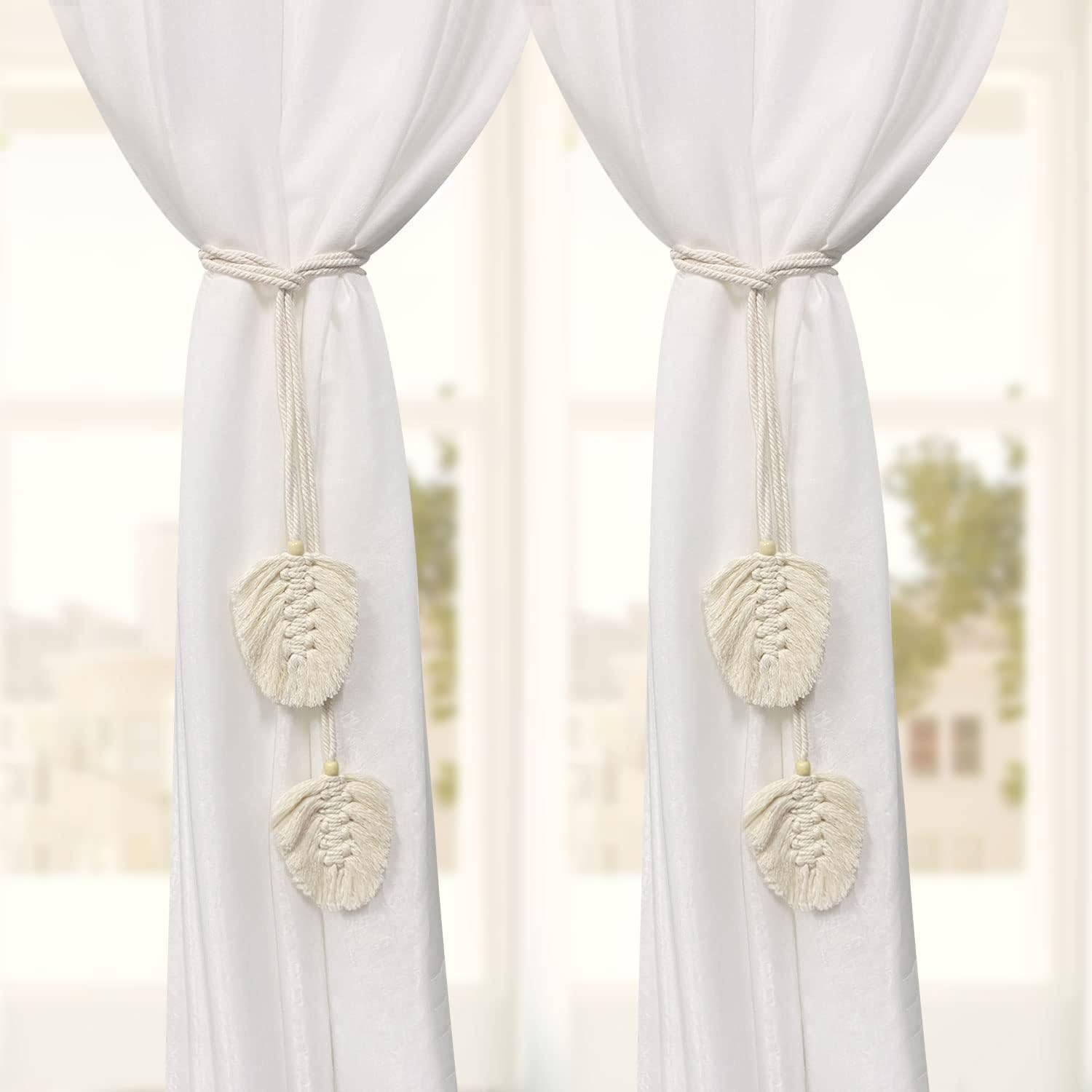 Amazon.com: 2 Pack Curtain Tiebacks-Hand-Woven Cotton Cord Tassel ...