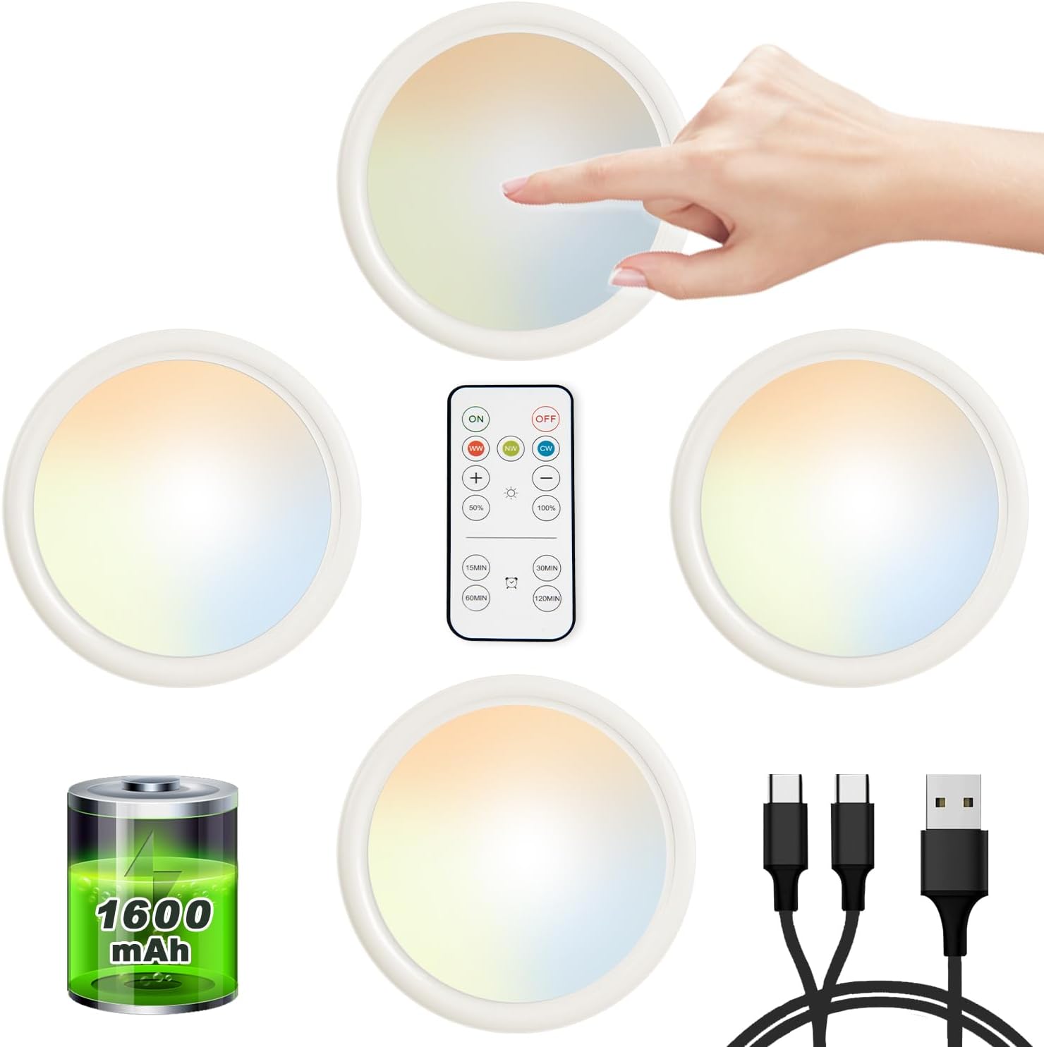 HONGUT LED Tap Light Push Light with RF Remote Control, 4 Color ...