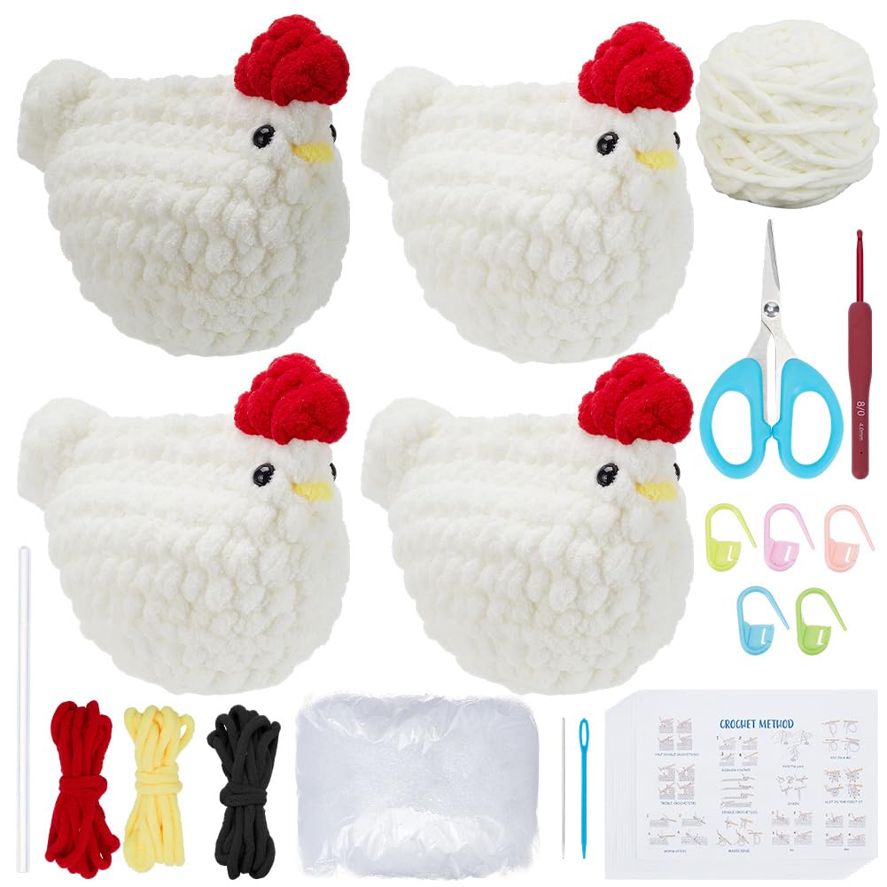 Amazon.com: ACRNIGHEET 4PCS Crochet Chicken Crochet Kit for Beginners ...