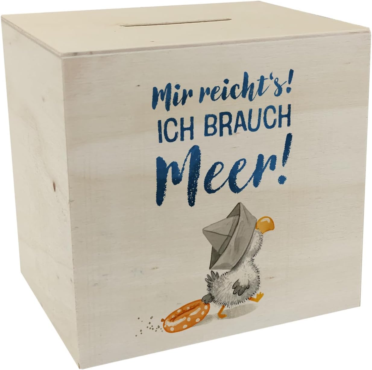Amazon.de: Möwe mit Schwimmreifen Spardose aus Holz mit Spruch Mir ...