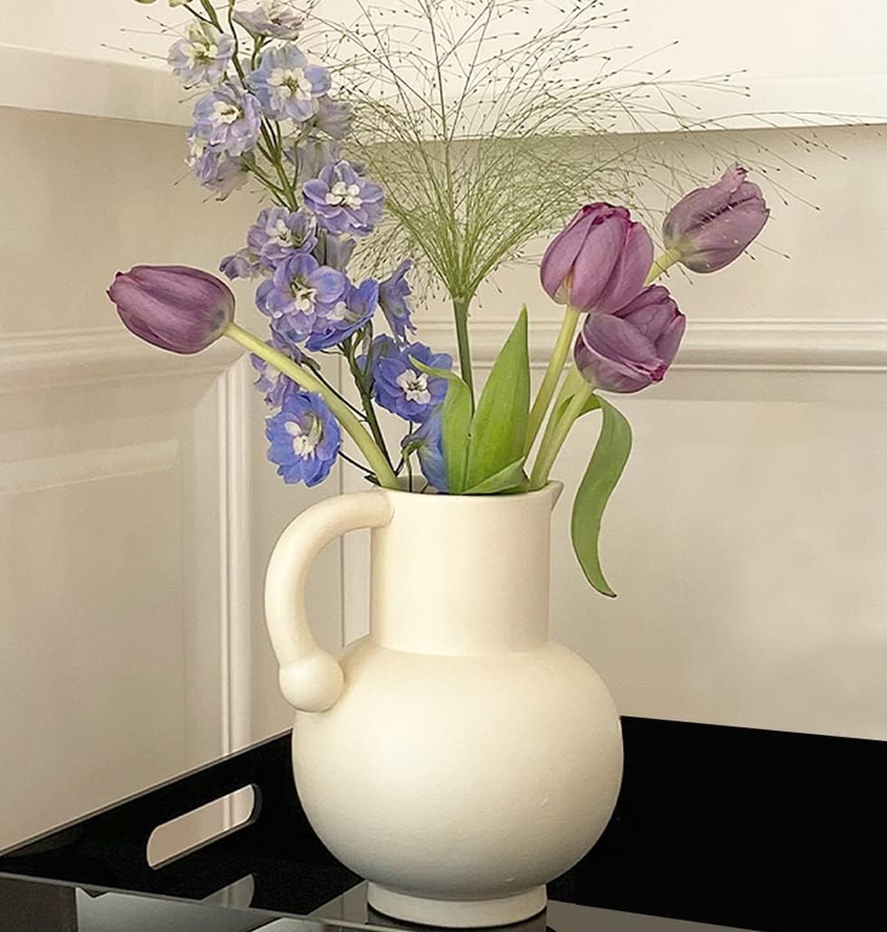 Tall 7 inch Boho Ceramic Jug Vase for Flower, Rustic Farmhouse Pitcher ...