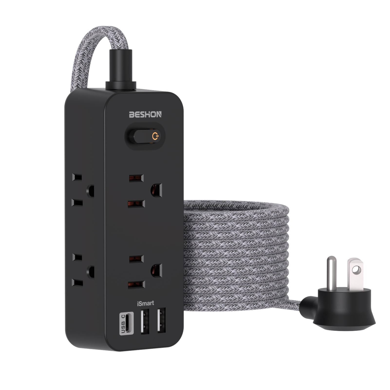 Amazon.com: 10 FT Black Extension Cord, Surge Protector Power Strip ...