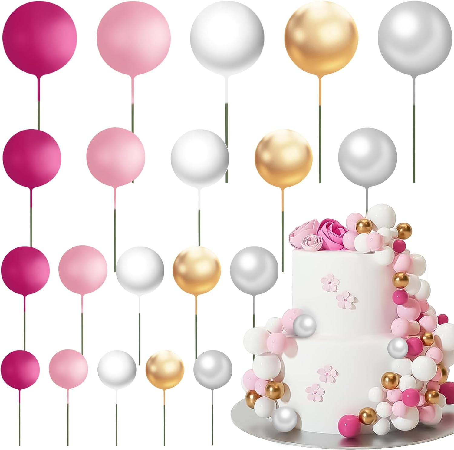 Amazon.com: Hxezoc 40 Pcs Balls Cake Topper, DIY Cake Insert Toppers ...