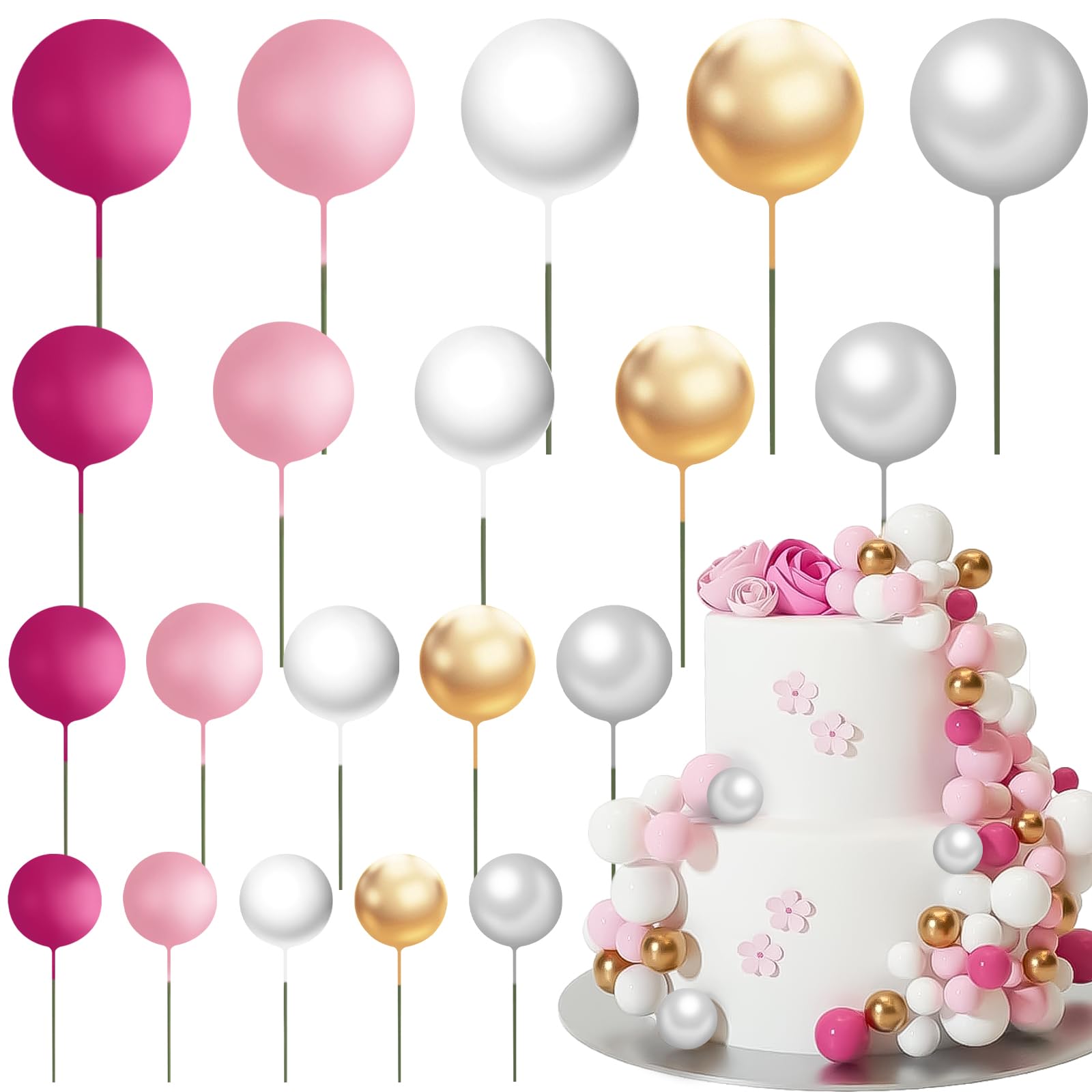 Amazon.com: 40 Pcs Balls Cake Topper, DIY Cake Insert Toppers, Ball ...