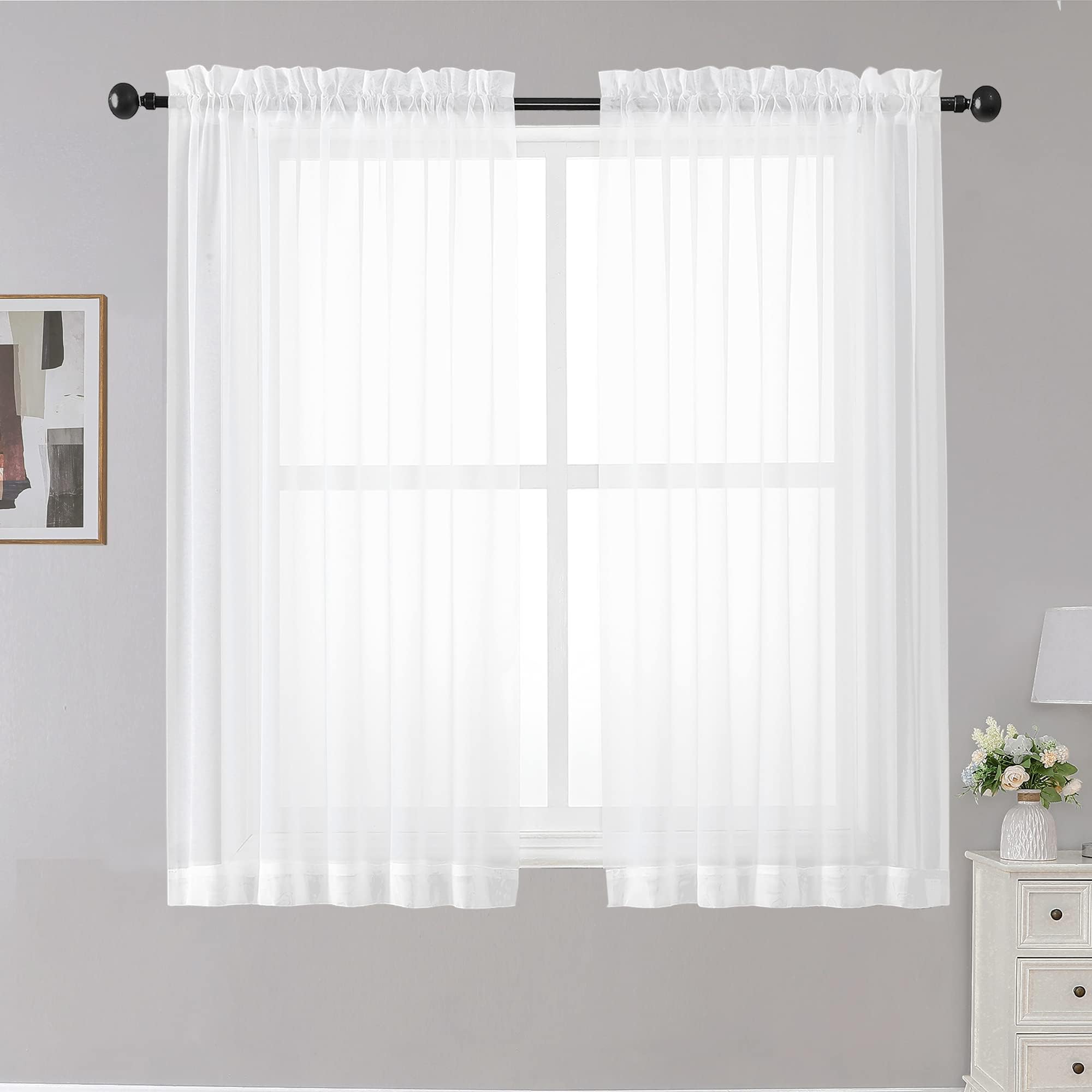 Amazon.com: MAPLE DOWN White Sheer Tier Curtains 45 inch Length Linen ...