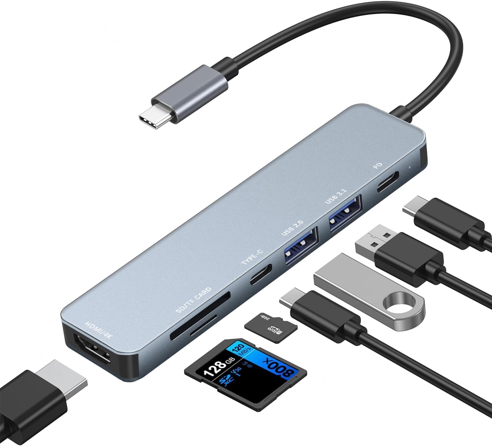 Avigers USB C Hub, 7-in-1 USB c to HDMI Adapter with 4K HDMI, 100W PD ...