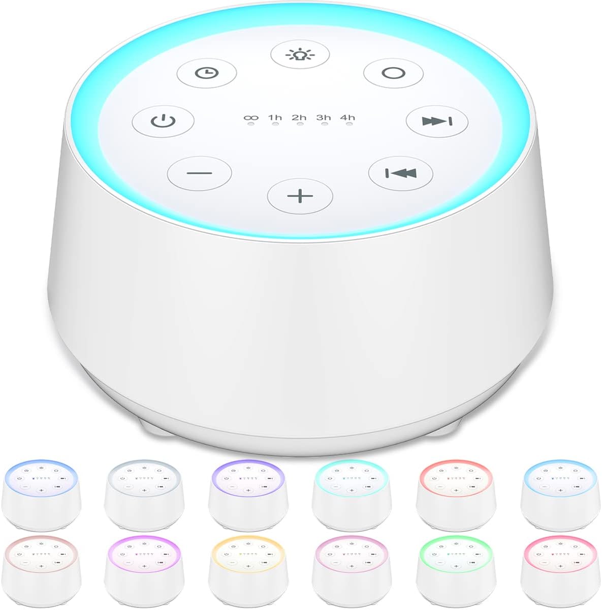 Amazon.com: White Noise Sound Machine Alarm Clock 7 Colors Night Light ...