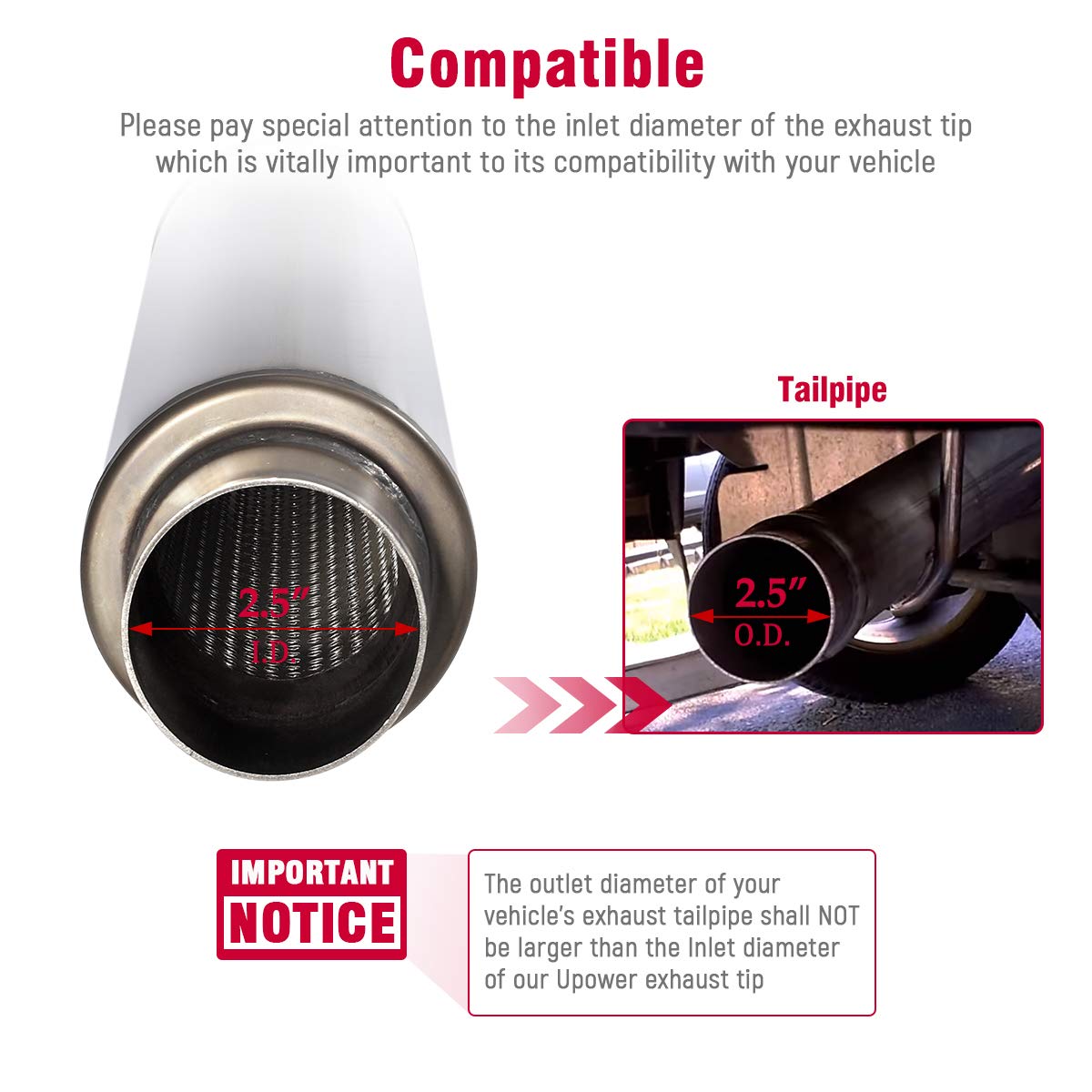 Upower 2.5 Inch Inlet Exhaust Muffler 2 1/2" Resonator Muffler 3.5 ...