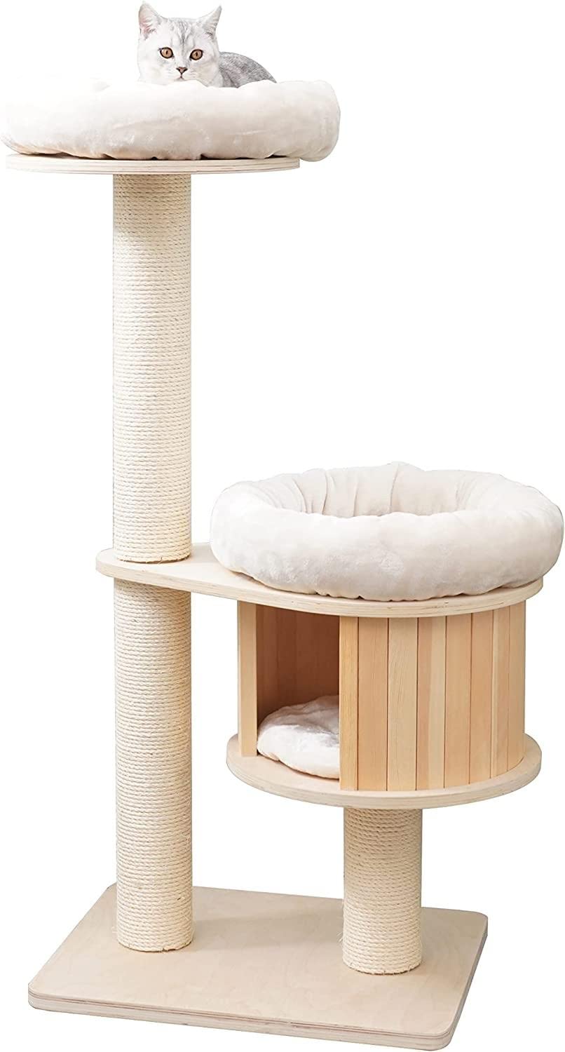 Felivecal Modern Cat Climbing Tree, Wood Cat Condo Tower with ...