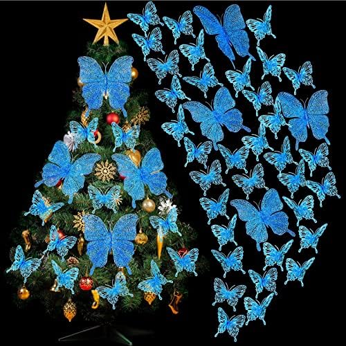 Amazon.com: Soaoo 40 Pieces Christmas Glitter Butterfly Ornaments for ...