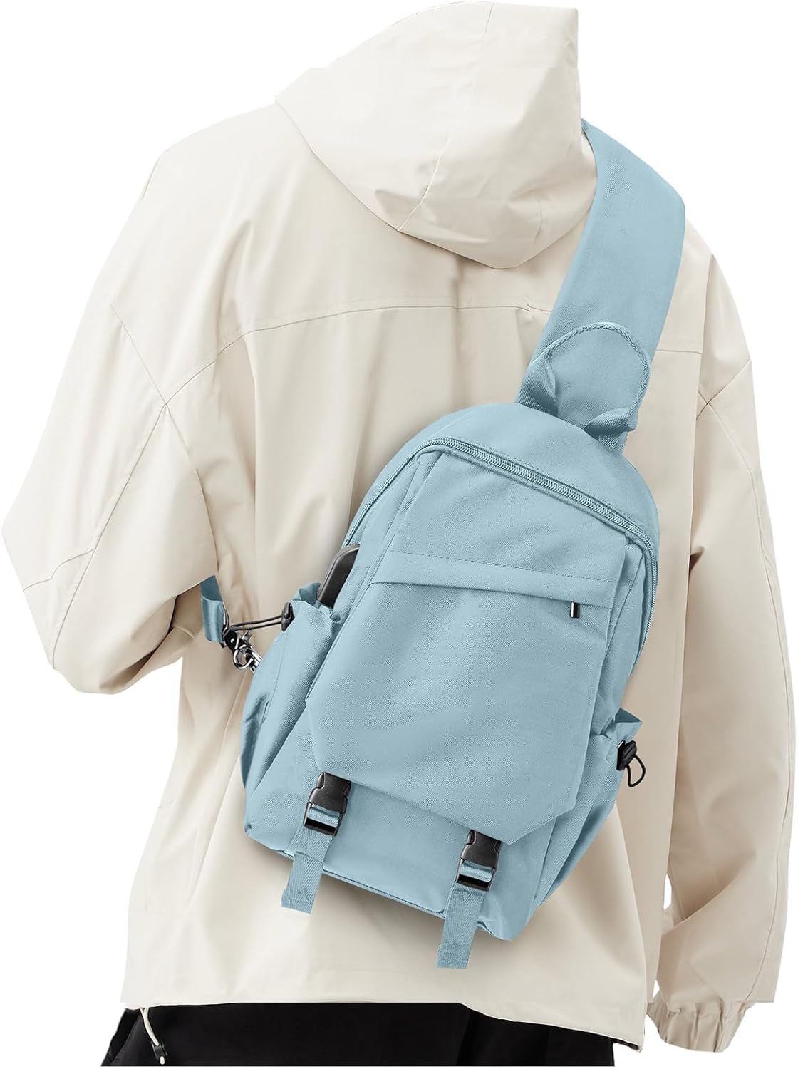 Amazon.com: Light Blue Sling Bag for Men Women, Small Anti Theft One ...