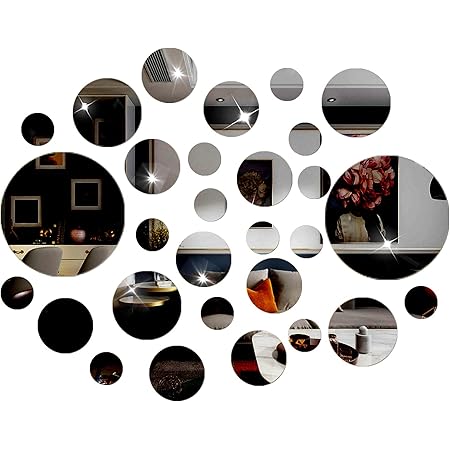 32 Pieces Removable Acrylic Mirror Setting Wall Sticker Adhesive Round ...