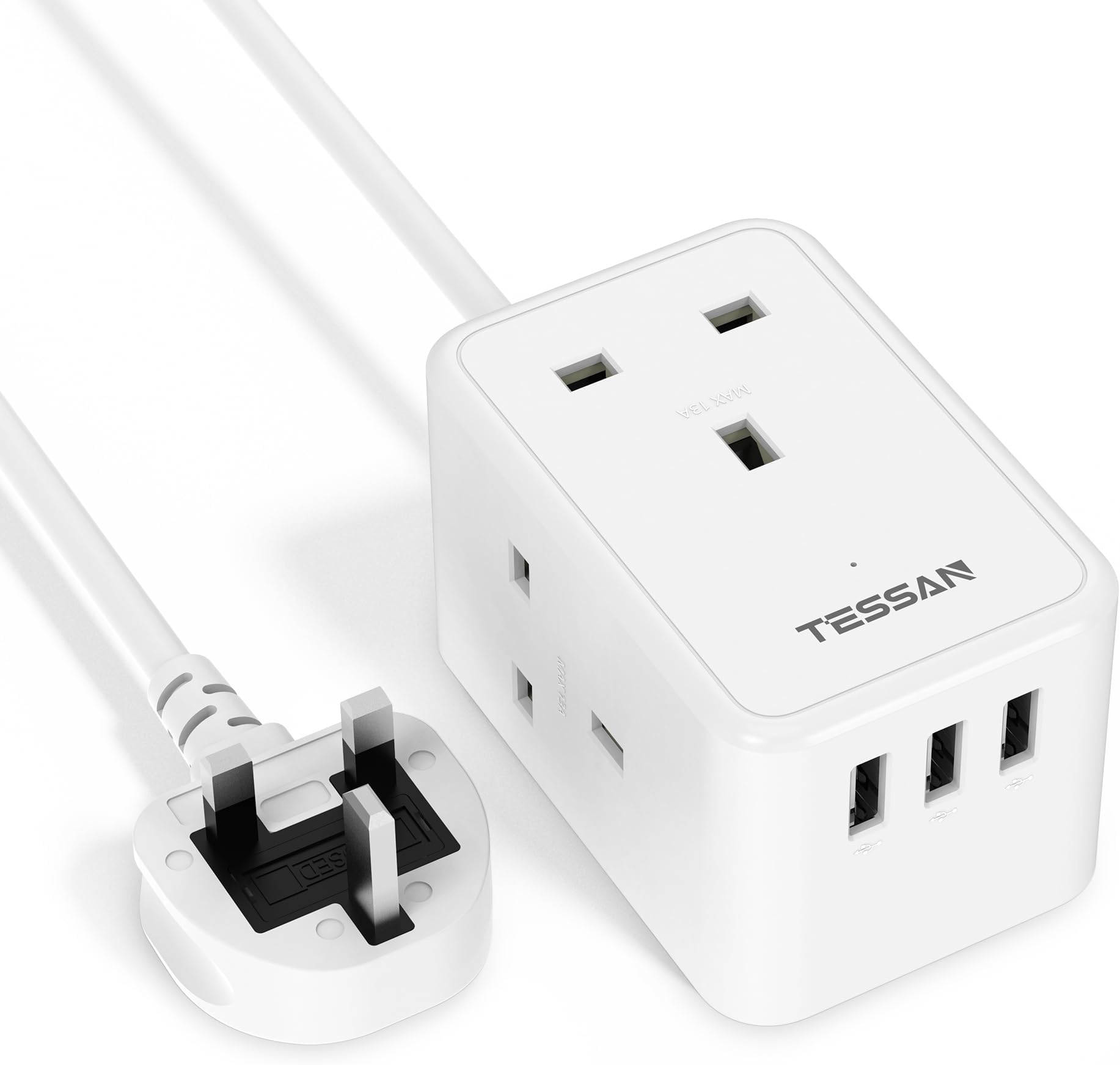 Small Extension Lead 1.5M, TESSAN 3 Way Multi Plug Extension Socket ...