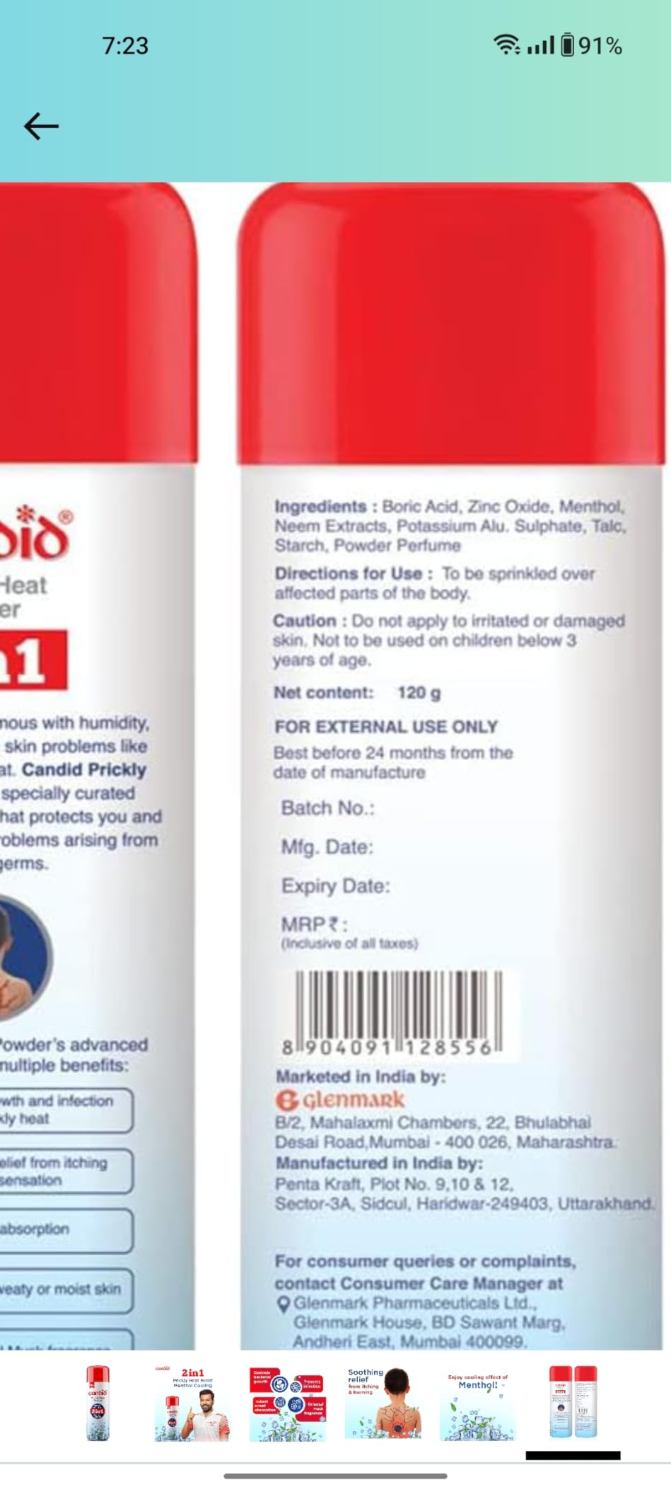 Candid Prickly Heat Powder | Relief from Rashes & Prickly Heat | Neem ...