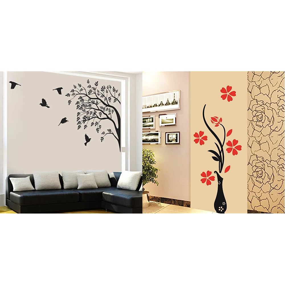 Decals Design 'Monochrome Tree and Birds' Wall Sticker (PVC Vinyl, 60 ...