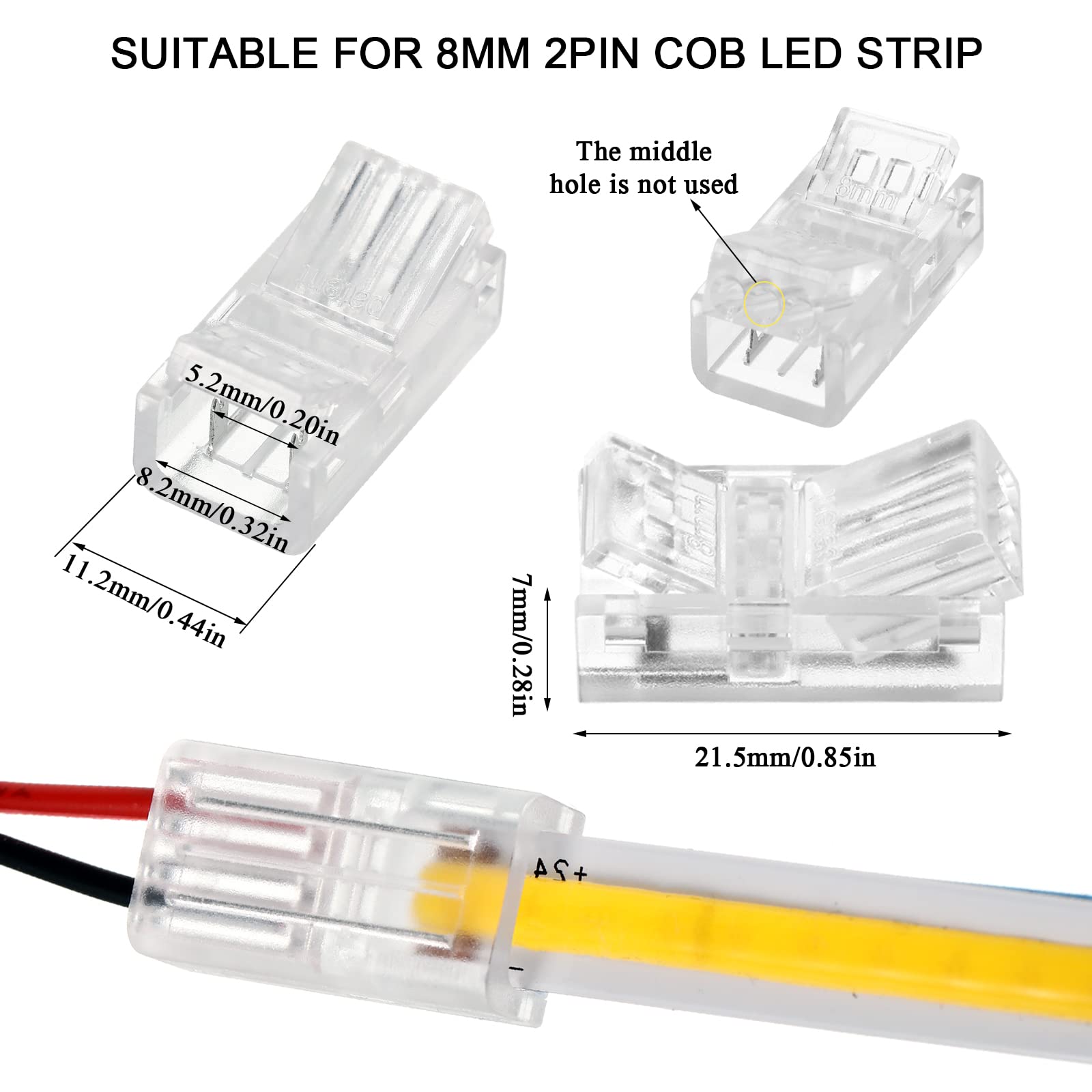Snapklik.com : COB LED Strip To Wire Connector 20 Pieces Waterproof LED ...