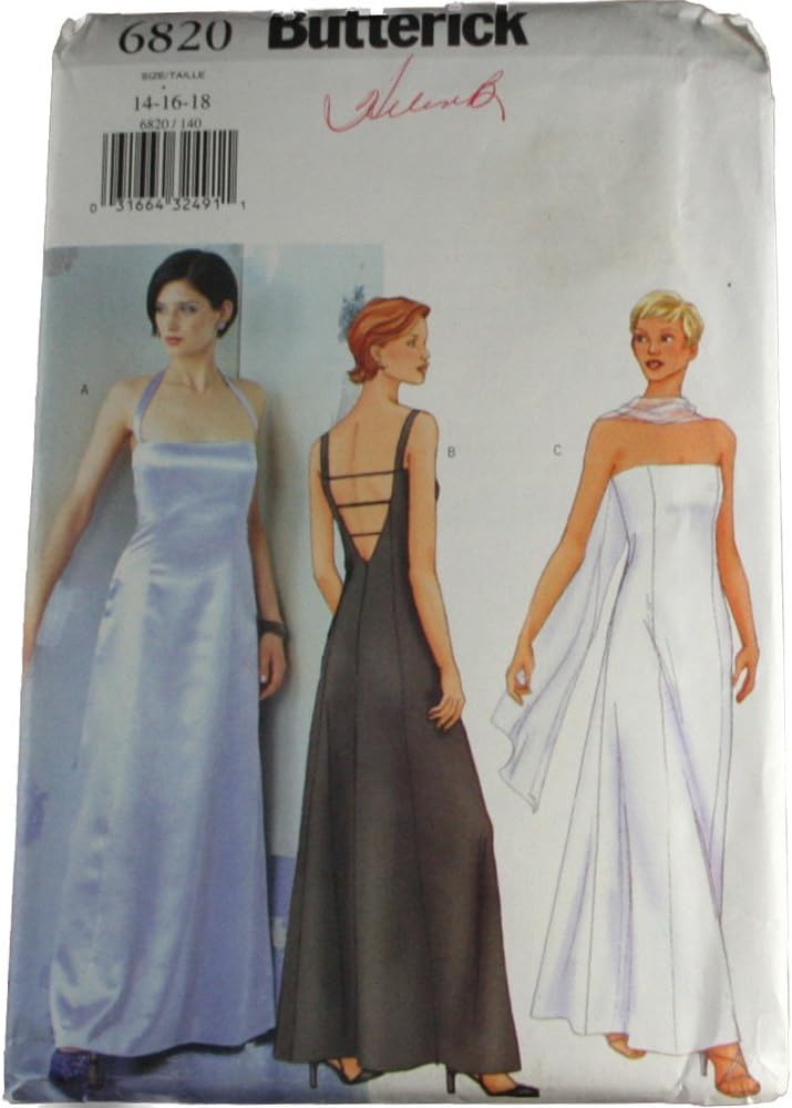 Amazon.com: Butterick 6820 Sewing Pattern Misses Dress & Scarf Size 14 ...