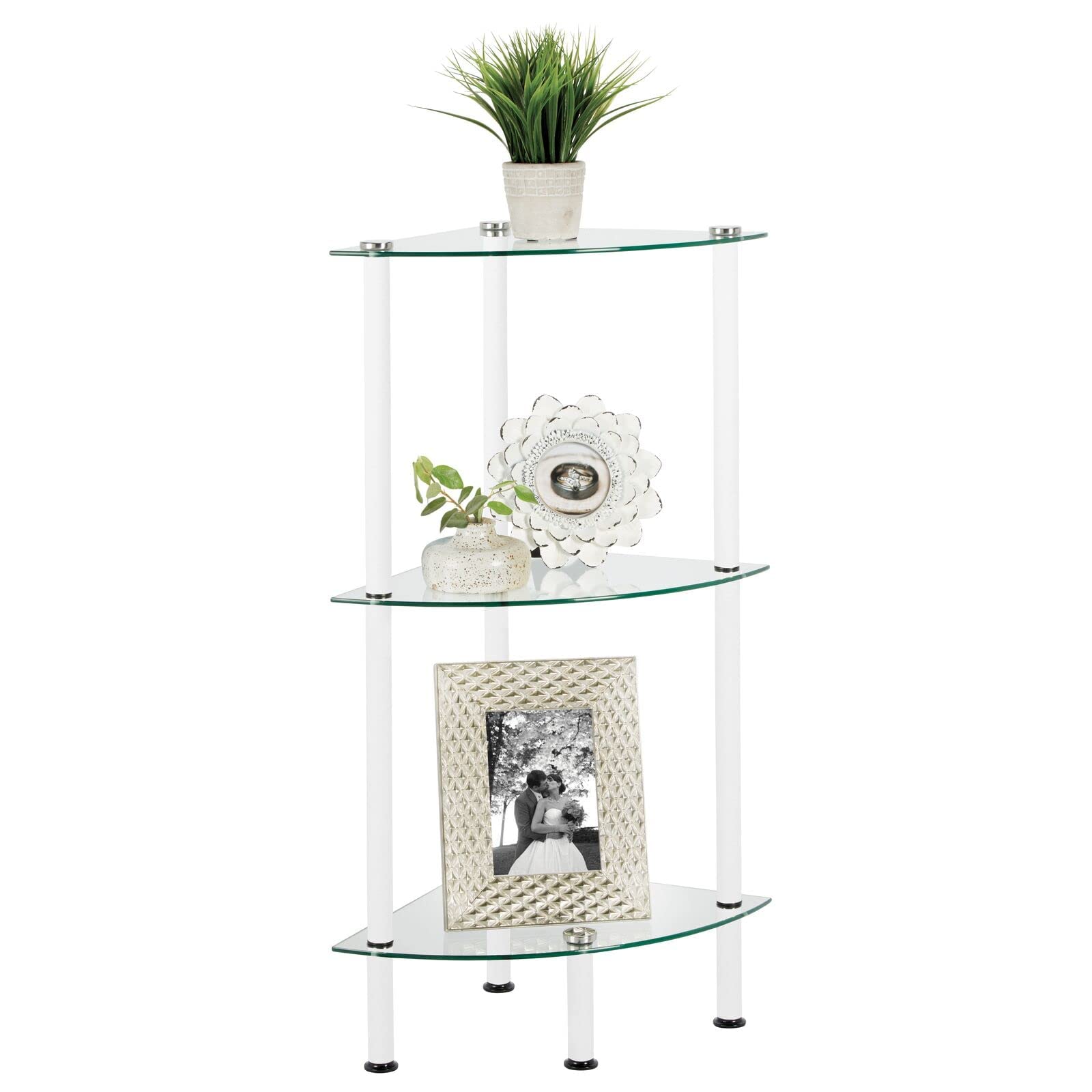 mDesign Home Floor Storage Corner Tower, 3 Tier Open Glass Shelves ...