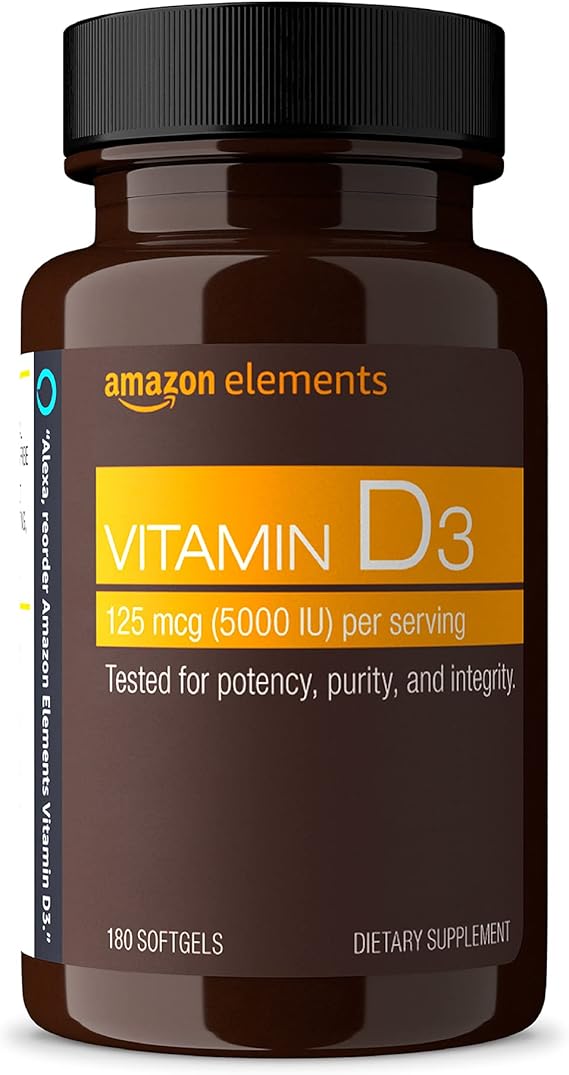 Amazon.com: Amazon Elements Vitamin D3, 5000 IU, 180 Softgels, 6 month ...