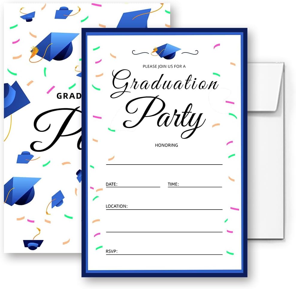 Amazon.com : LoaHak Graduation invitations blue with envelopes Grad ...