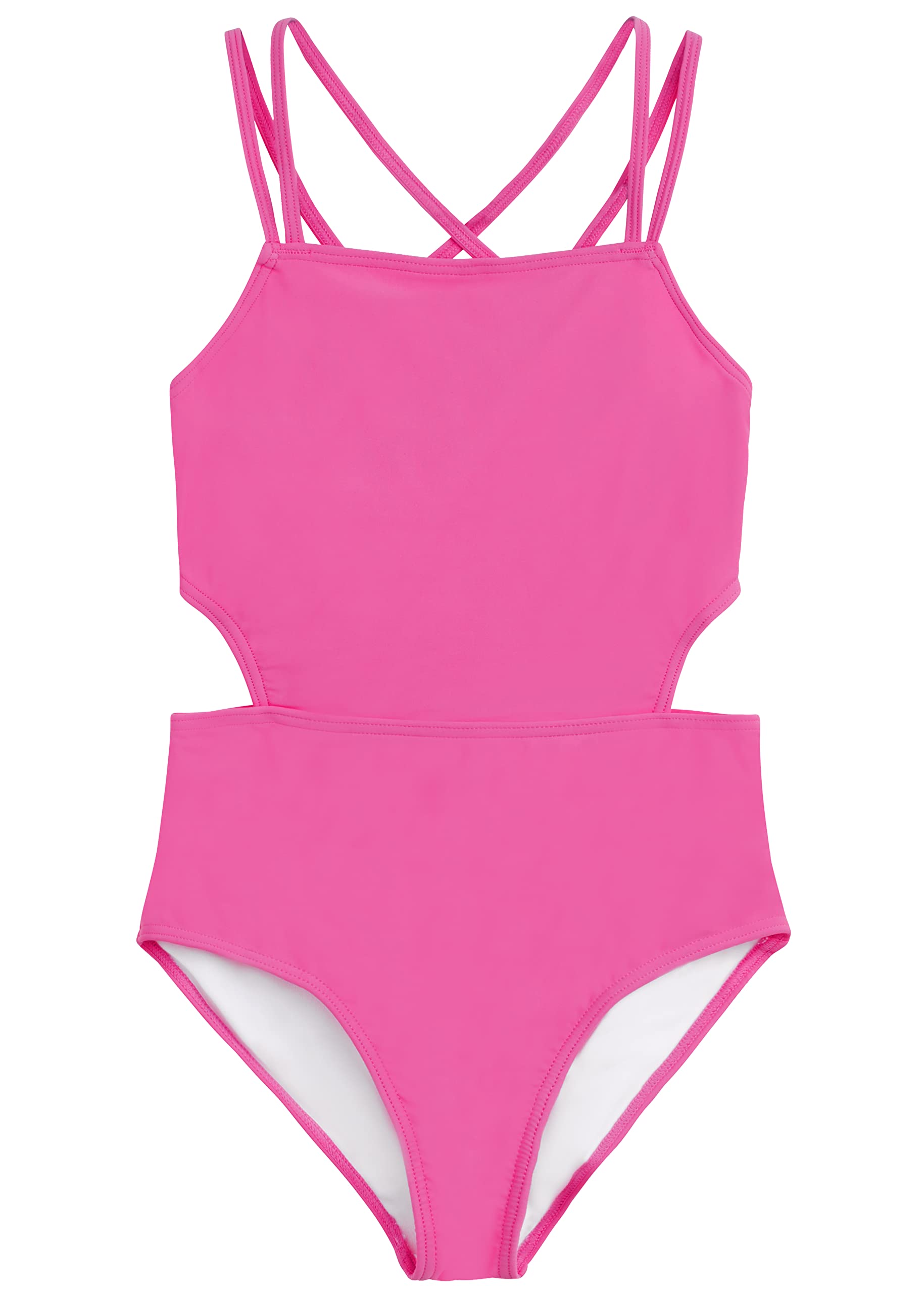 Kanu Surf Girls' Beach Sport Cut-Out 1-Piece Swimsuit 14 Solid Pink for ...