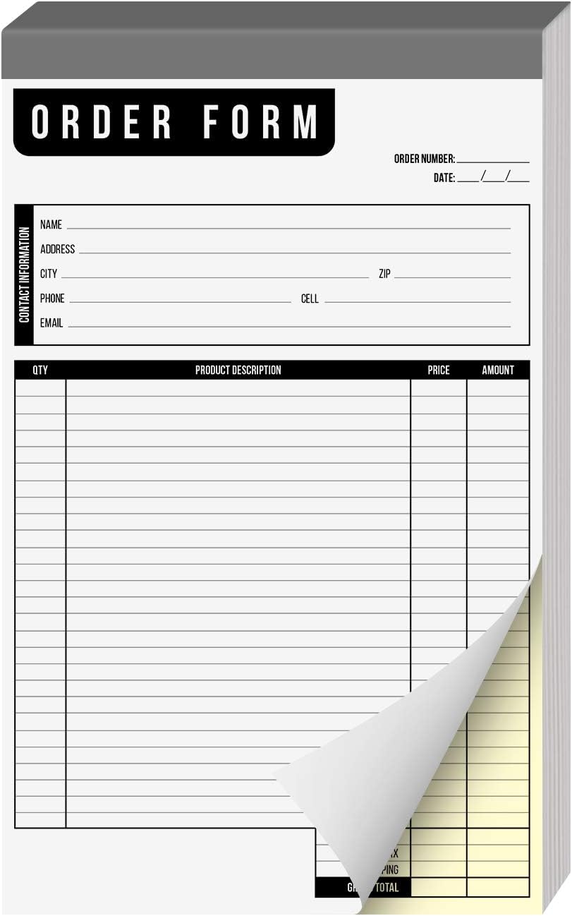Amazon.com : Order Form Pad 2 Part Carbonless Book, Tear Off Carbon ...