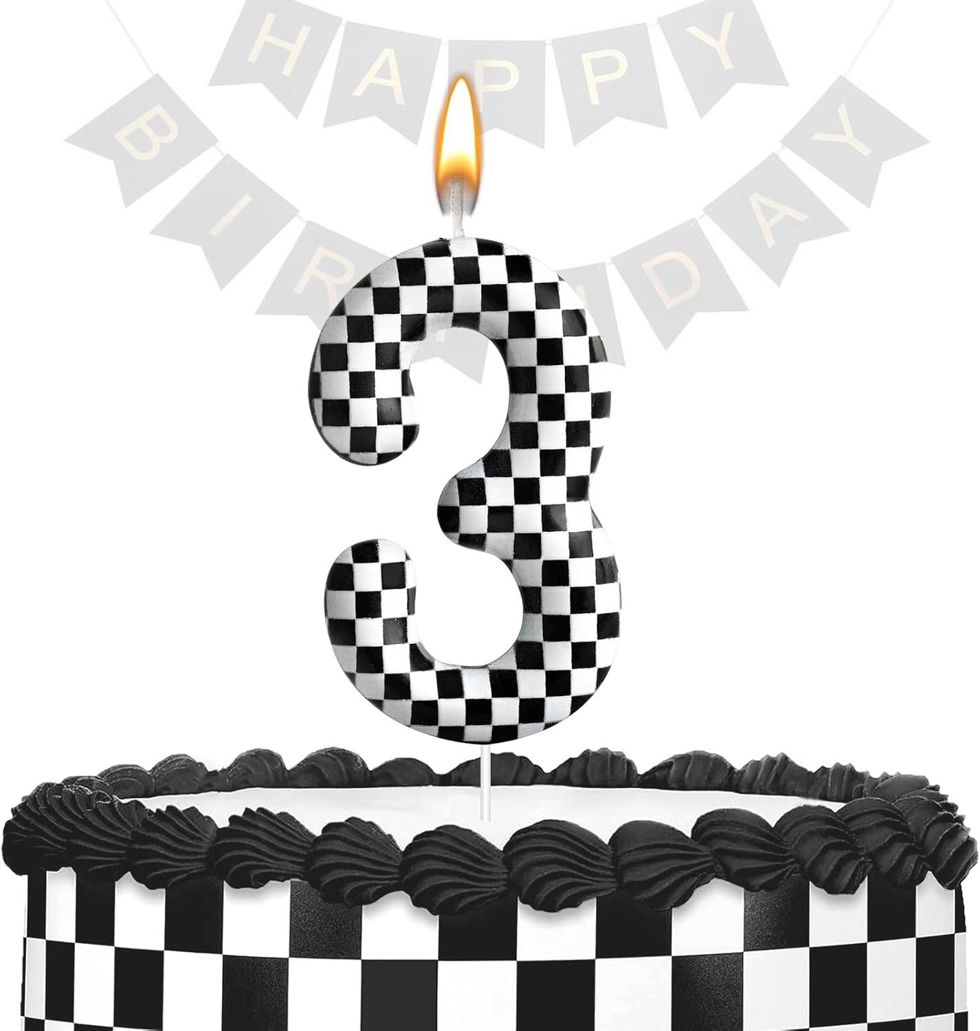 Amazon.com: Racing Cars Themed Birthday Candle Number 3 Checkered ...