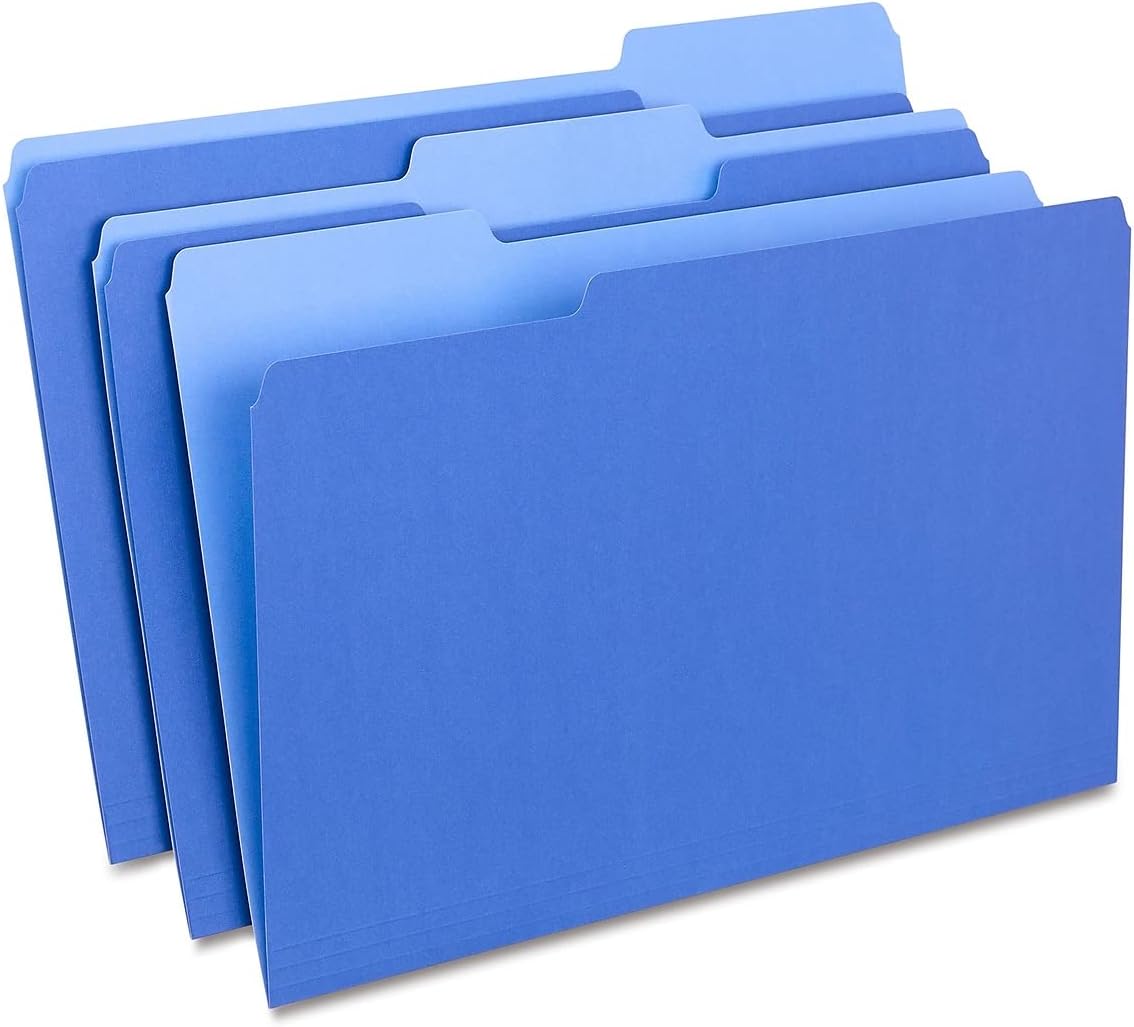 Amazon.com : Staples 224568 Colored Top-Tab File Folders 3 Tab Blue ...