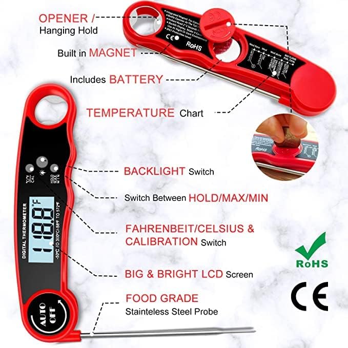 Review Digital Instant Read Waterproof Kitchen Thermometer BBQ Oven ...
