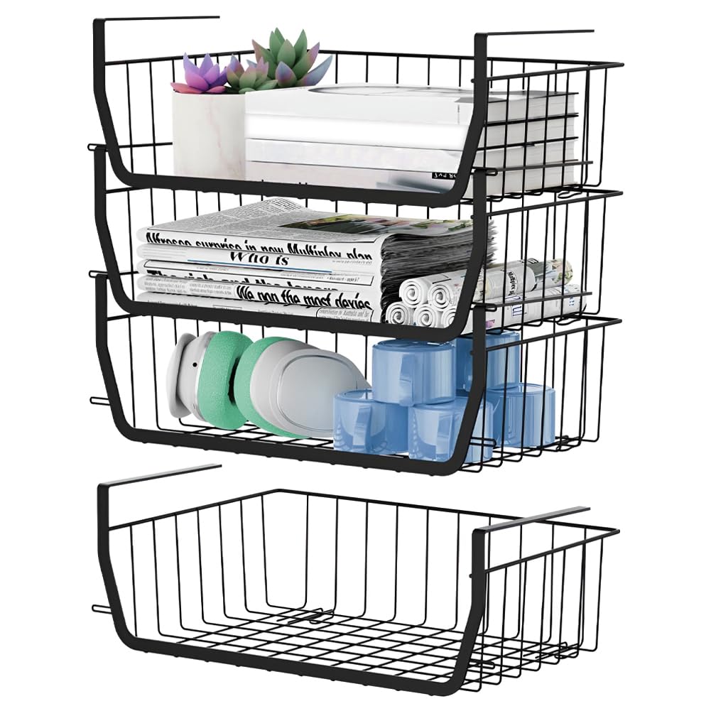 Snapklik.com : Stackable Under Shelf Basket, 4 Pack 13.2 Inch Wire ...