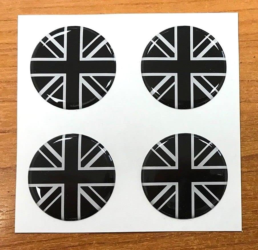 Union Jack Flag Stick/Decal 4 x 30mm BLACK and WHITE GLOSS Domed Gel ...