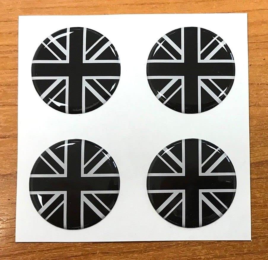 Union Jack Flag Stick/Decal 4 x 30mm BLACK and WHITE GLOSS Domed Gel ...