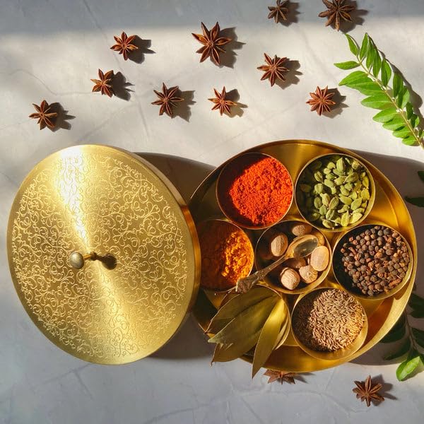 WORLD WIDE DECOR) Metal -Etched Spice Box Set For Kitchen With Spoon ...