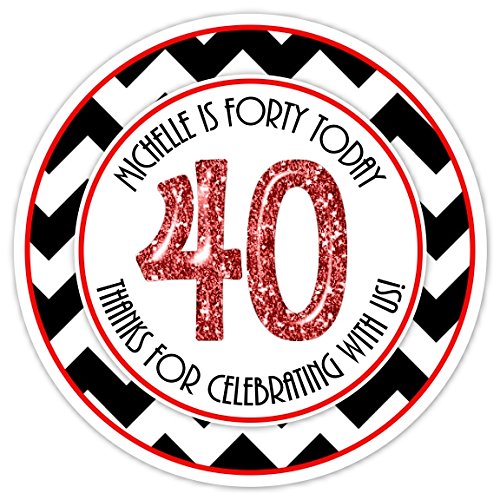 Amazon.com: 40th Birthday labels, Black and Red Chevron stickers ...