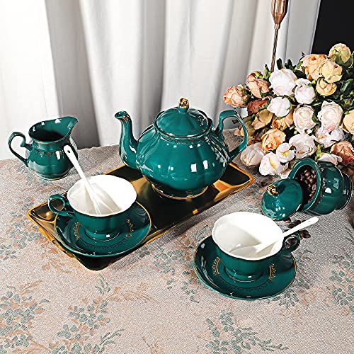 Snapklik.com : Fanquare 21 Piece Vintage Porcelain Tea Set, Dark Green ...
