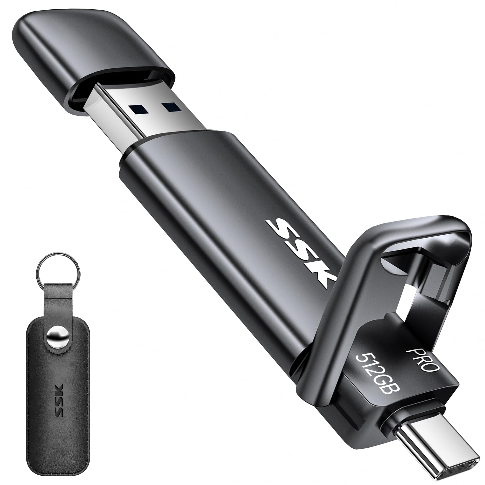 SSK 512 GB SSD USB C se pega hasta 1000 MB/s, unidad rápida de pulgar, unidad dual tipo C + USB ...