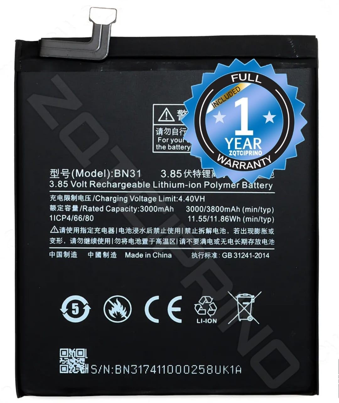 ZQTCIPRINO® Original BN31 Battery for Redmi Note 5A/ 5A pro/Y1 Pro/A1 ...