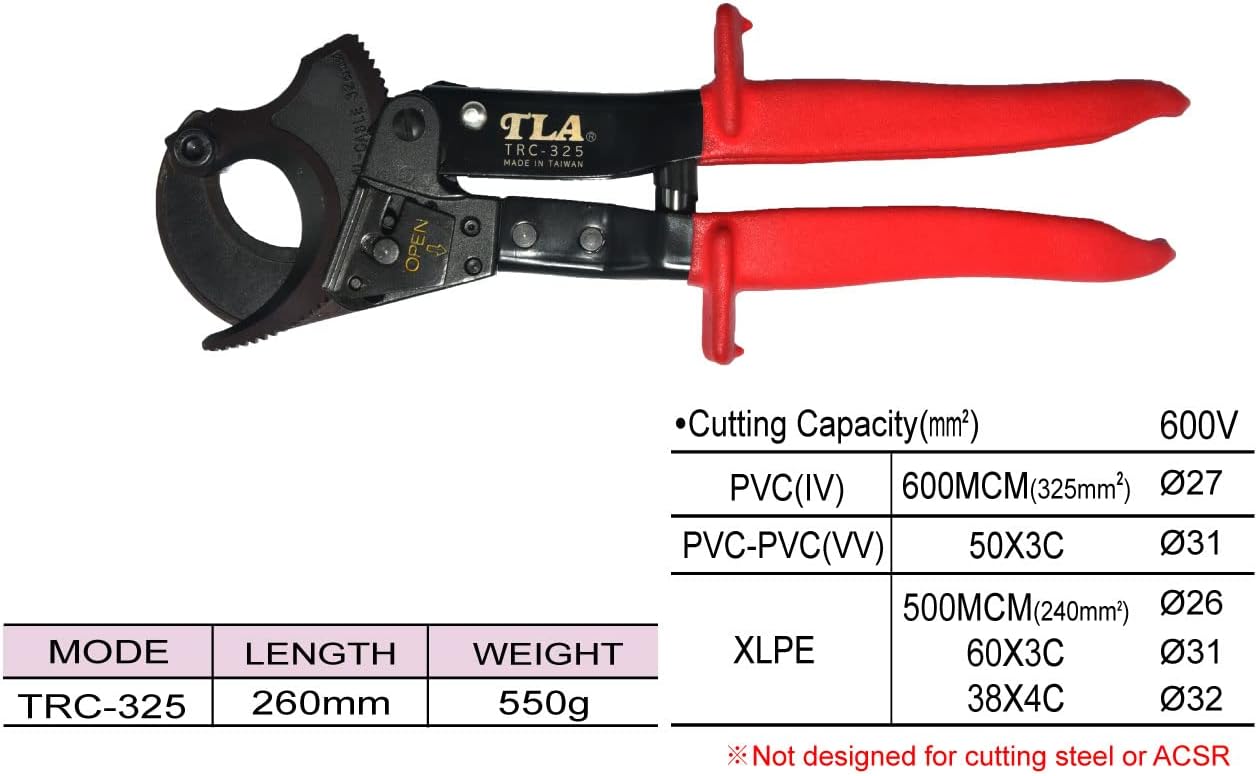 Heavy Duty Ratchet Cable Cutter - Up to 325mmÂ² - Aluminum Copper ...