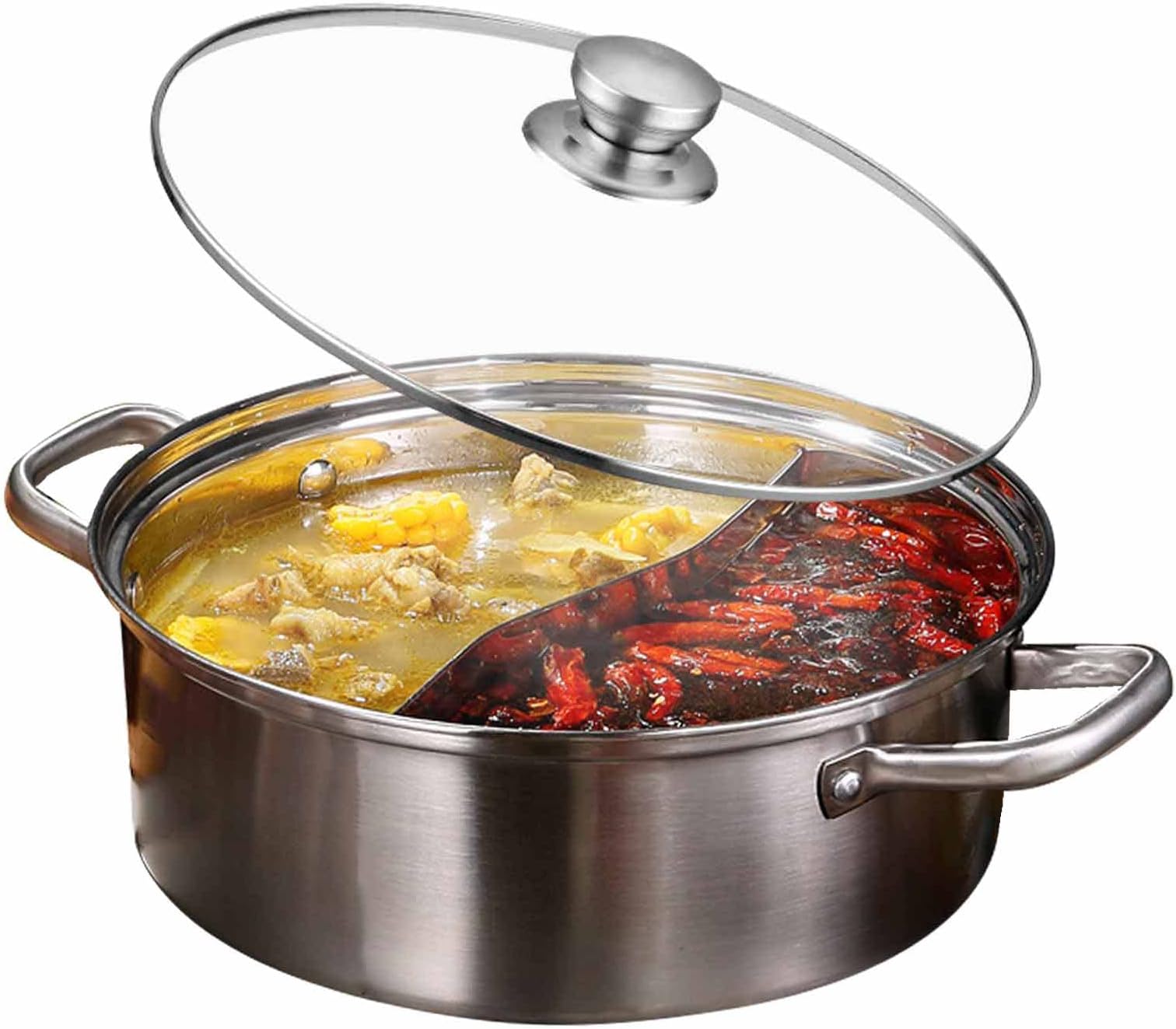 Amazon.com: Double-flavor Shabu Shabu Pot with Divider, Dual Sided ...
