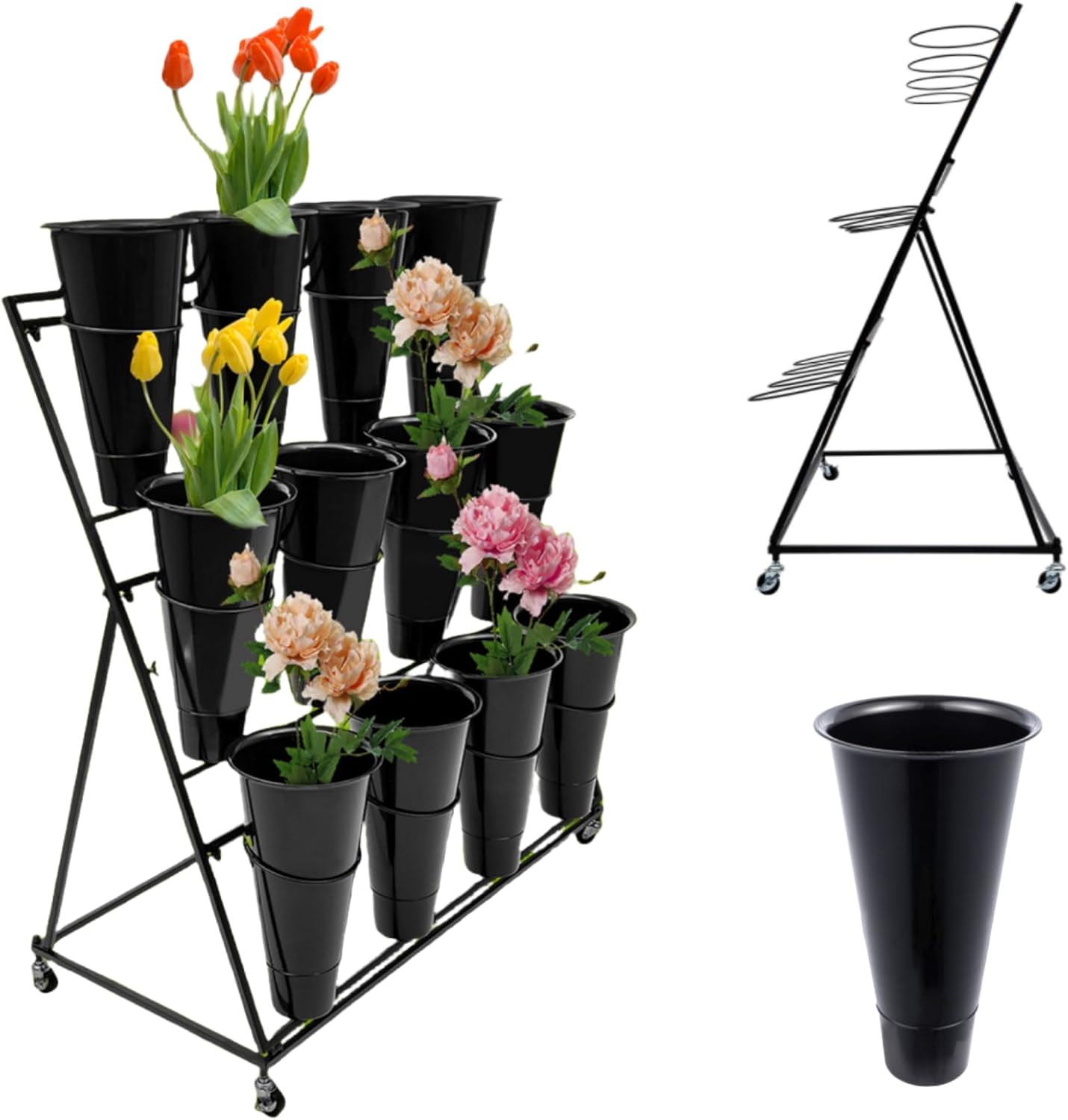Amazon.com: TFCFL 3 Tier Flower Display Stands with 12 Buckets, Black ...