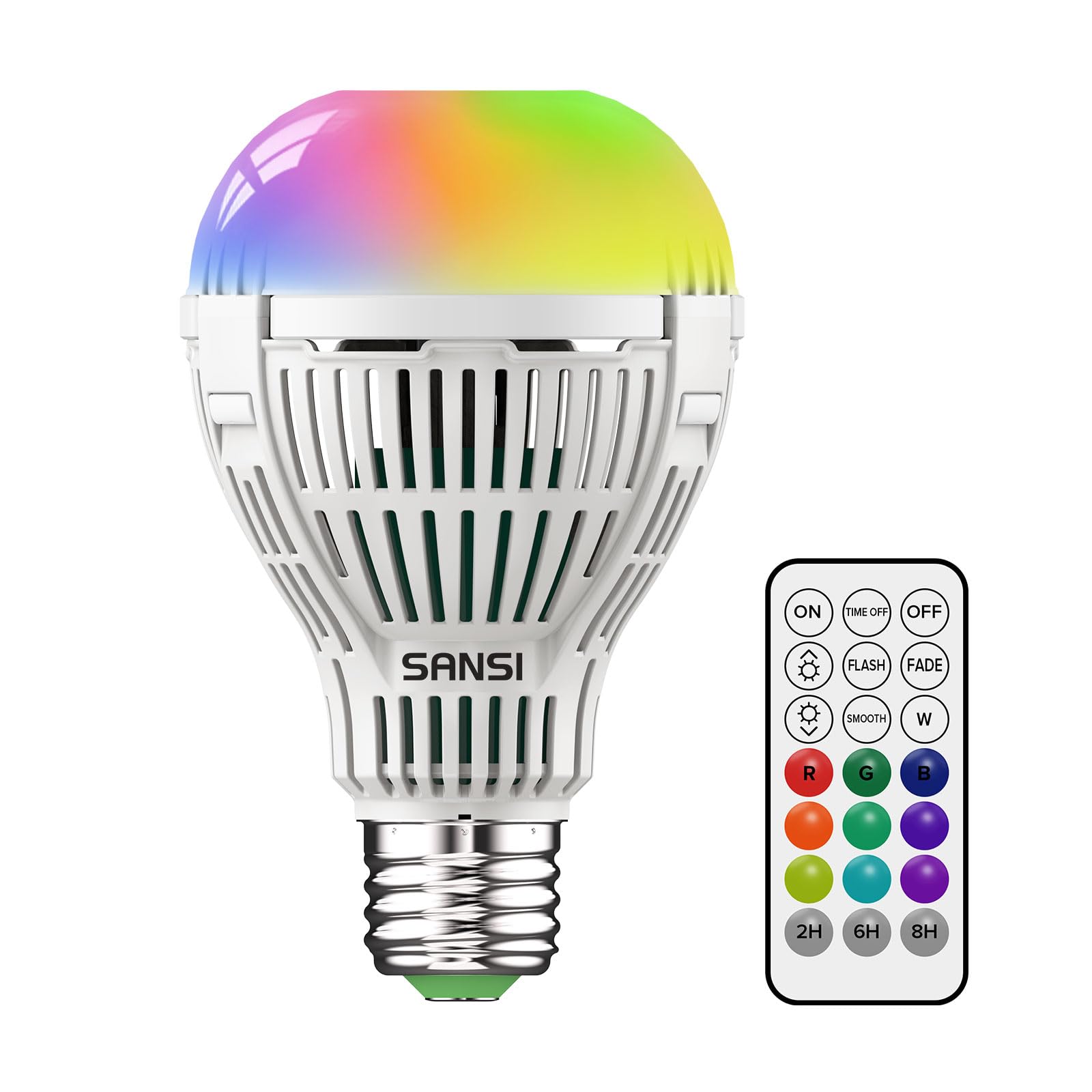 SANSI 2000LM RGB LED Color Changing Light Bulb with Remote Control,120W ...