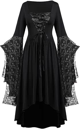 Womens Renaissance Dress Long Sleeve Vintage Long Dress Elegant Lace Up ...