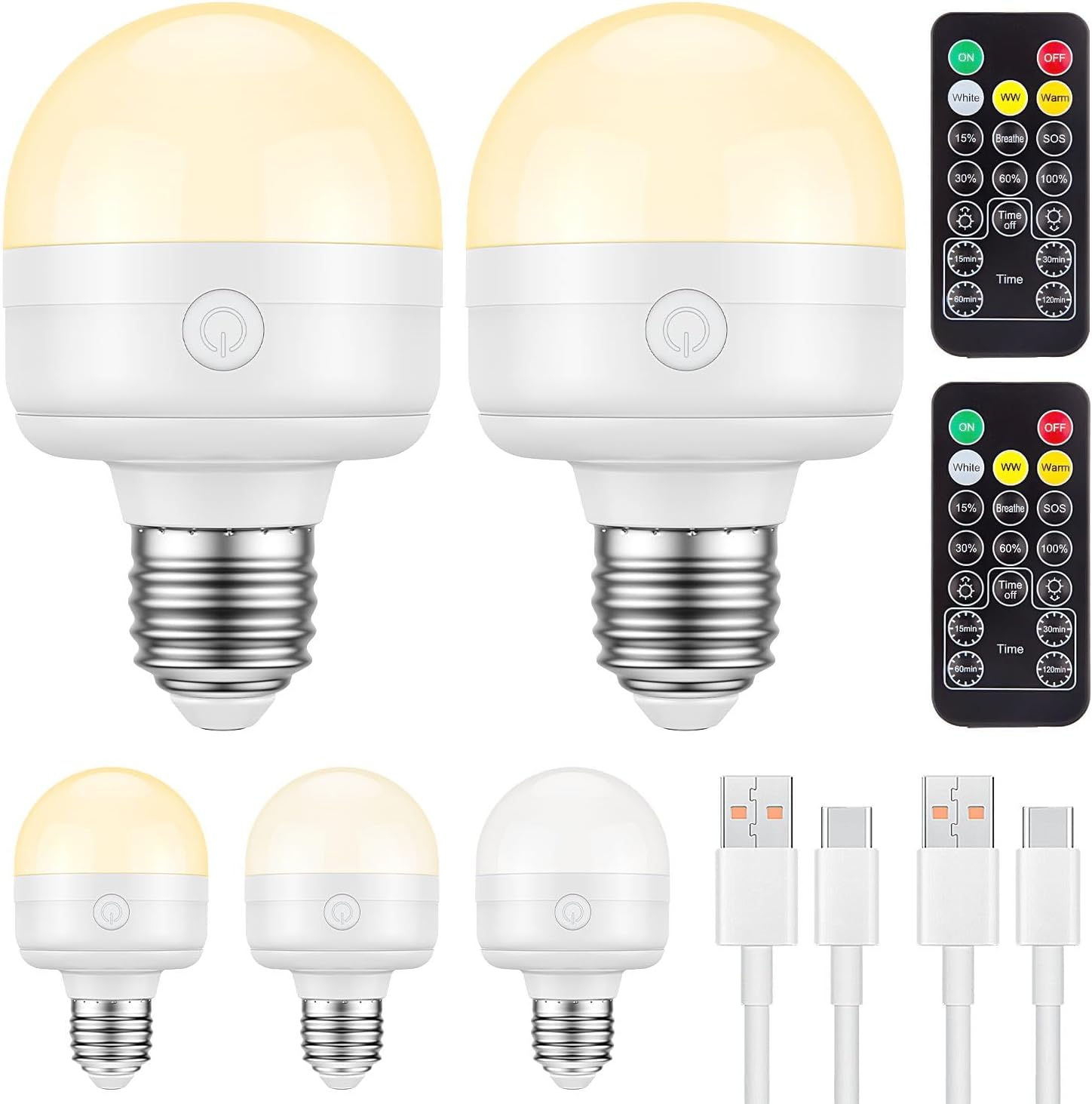 SCOPOW E26 8W Rechargeable Light Bulbs with Remote Control Timer and 3 ...