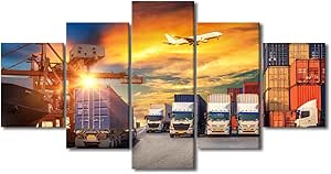 Amazon.com: Framed Wall Art 5 Panel Logistics and Transportation ...