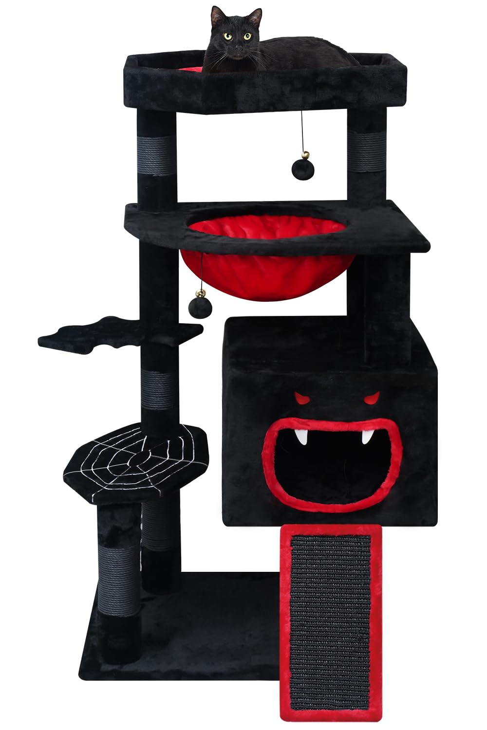 YARUOMY Gothic Kratzbaum,120cm schwarz Katzenturm mit Sarg Bett, Spooky ...