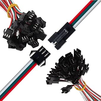 VISSQH 60PCS(30 Pairs) JST SM 3 Pin Connector Male and Female 2.54mm Pitch Plug Cable Connector ...