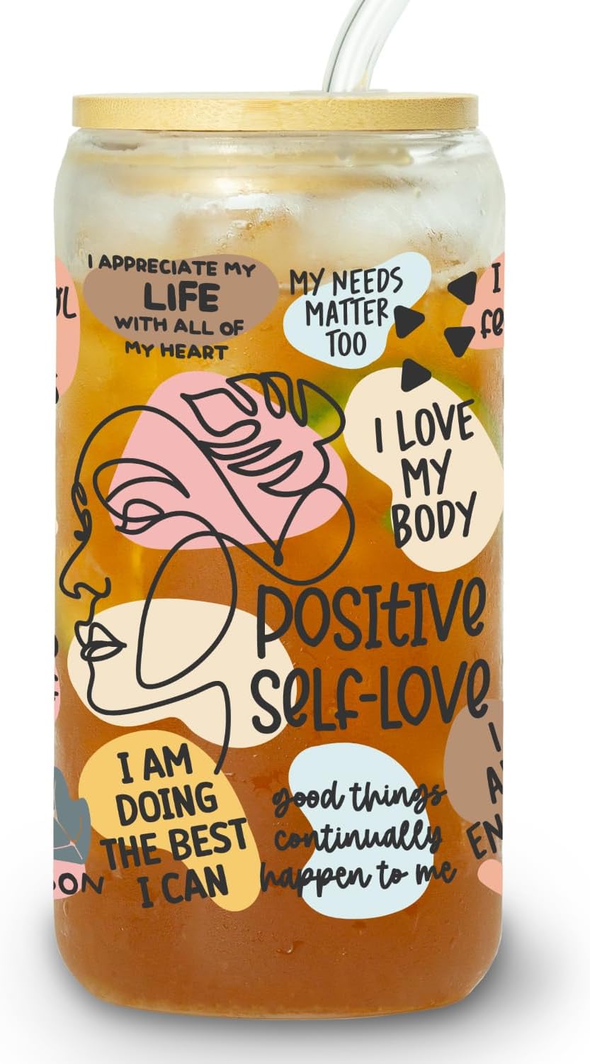 Amazon.com: Positive Self Love Affirmations 16 oz Iced Coffee Glass ...