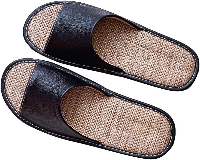 Amazon.com: YANGU Leather Slippers, Flax Slipper, Men's and Women's ...