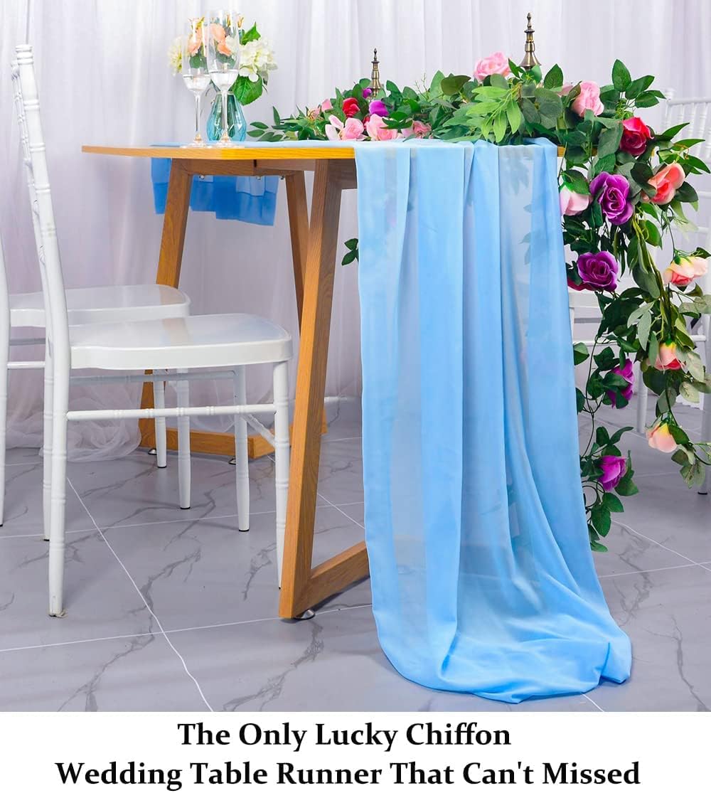 Camino de mesa de gasa de 29 x 120 pulgadas, camino de mesa transparente azul cielo, camino ...